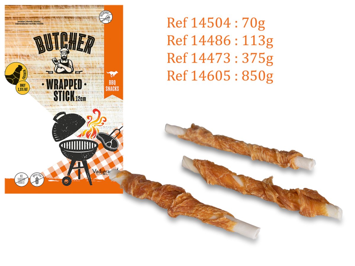 Butcher BBQ - Snacks - HondChicken Wrapped Stick 12cm 113g - Vadigran