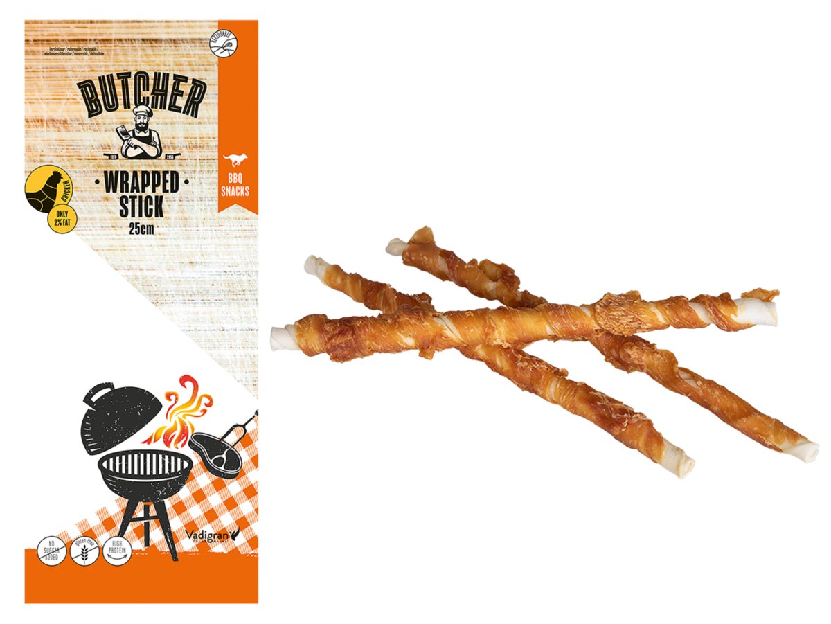 Butcher BBQ - Snacks - HondChicken Wrapped Stick 25cm 144g - Vadigran
